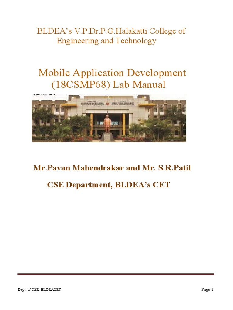 18CSMP68 Lab Manual | PDF | Android (Operating System) | Mobile App