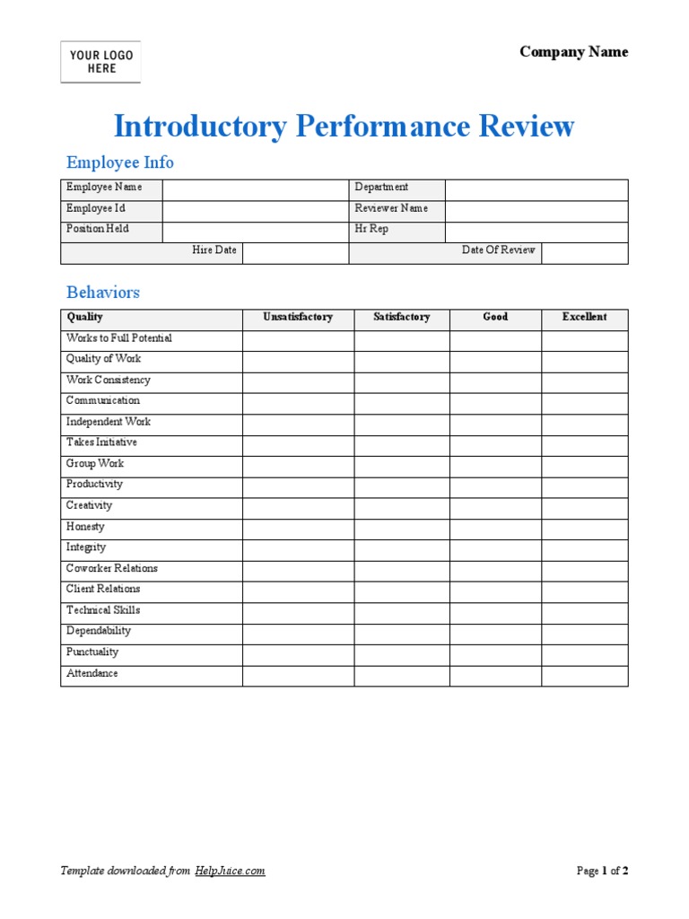 Introductory Performance Review: Employee Info | PDF