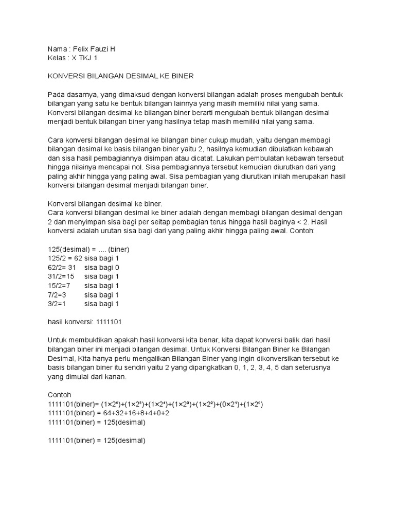Konversi Desimal ke Biner | PDF
