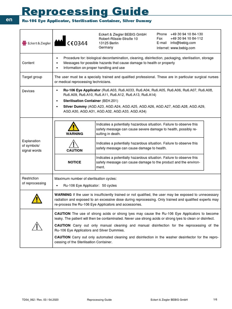 Reprocessing Guide Ru-106 | PDF | Sterilization (Microbiology ...