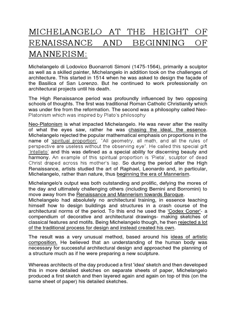 Michelangelo: Renaissance to Mannerism | PDF | Michelangelo | Column
