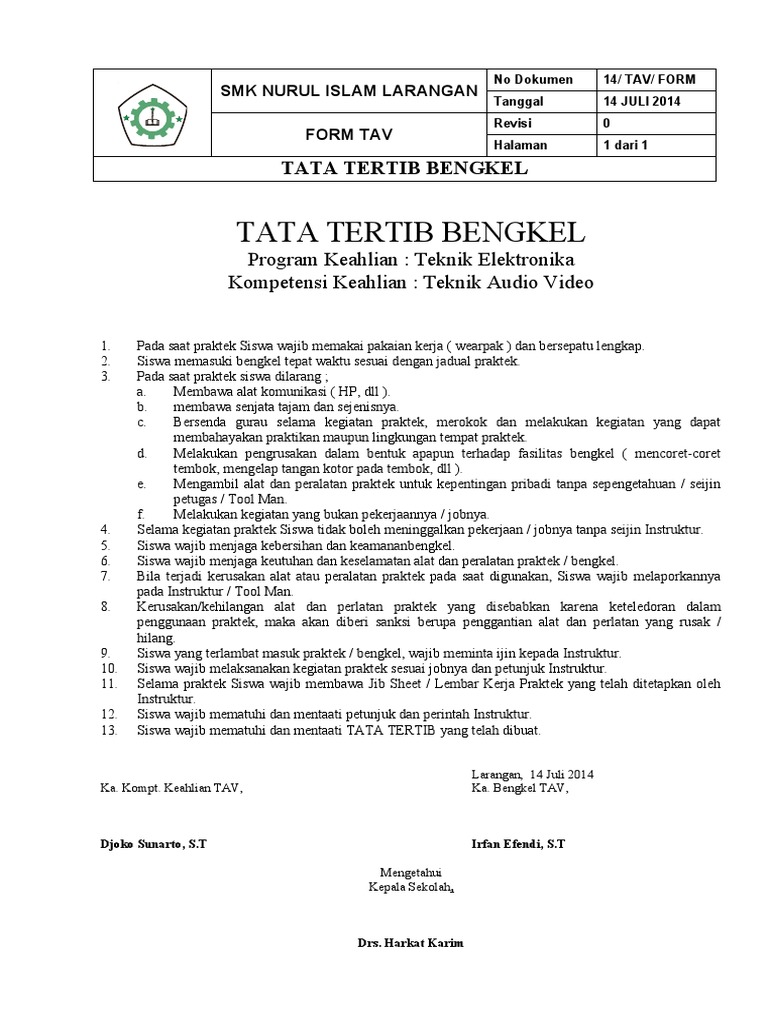 14-TAV-FORM Tatib Bengkel | PDF