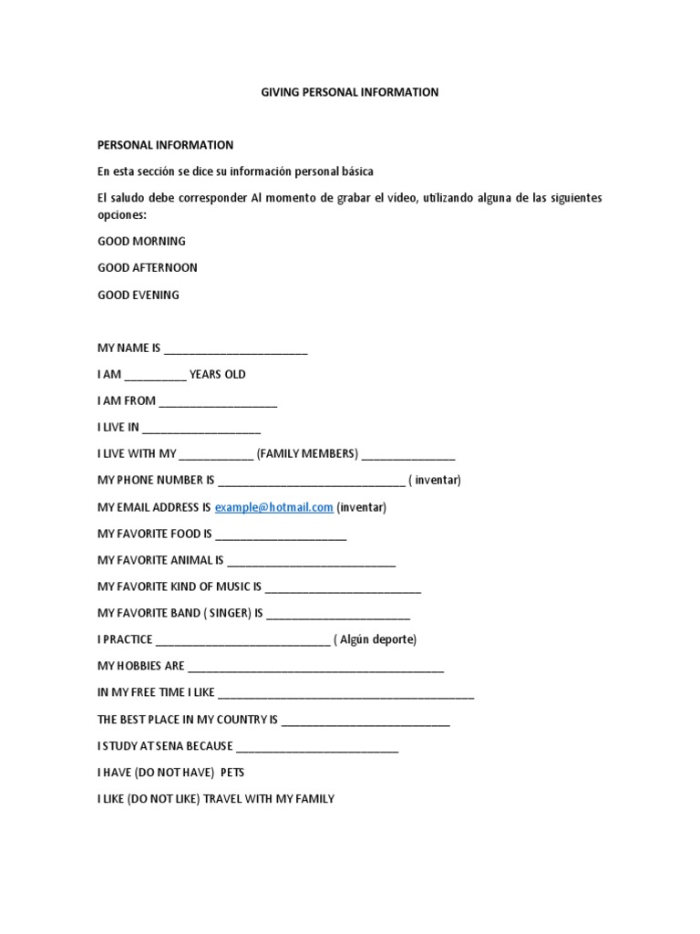 Giving Personal Information | PDF