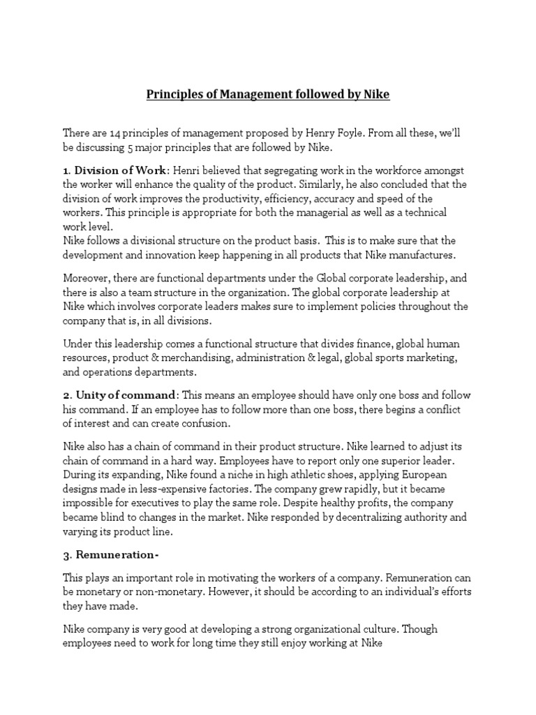 Principles of Management Followed by Nike | PDF | Employment | Nike