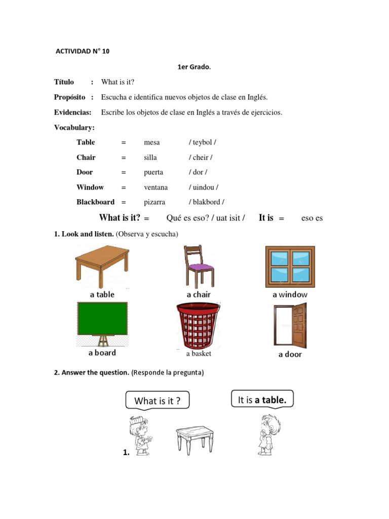 Identifying Classroom Objects in English: A Vocabulary Activity for First Graders | PDF