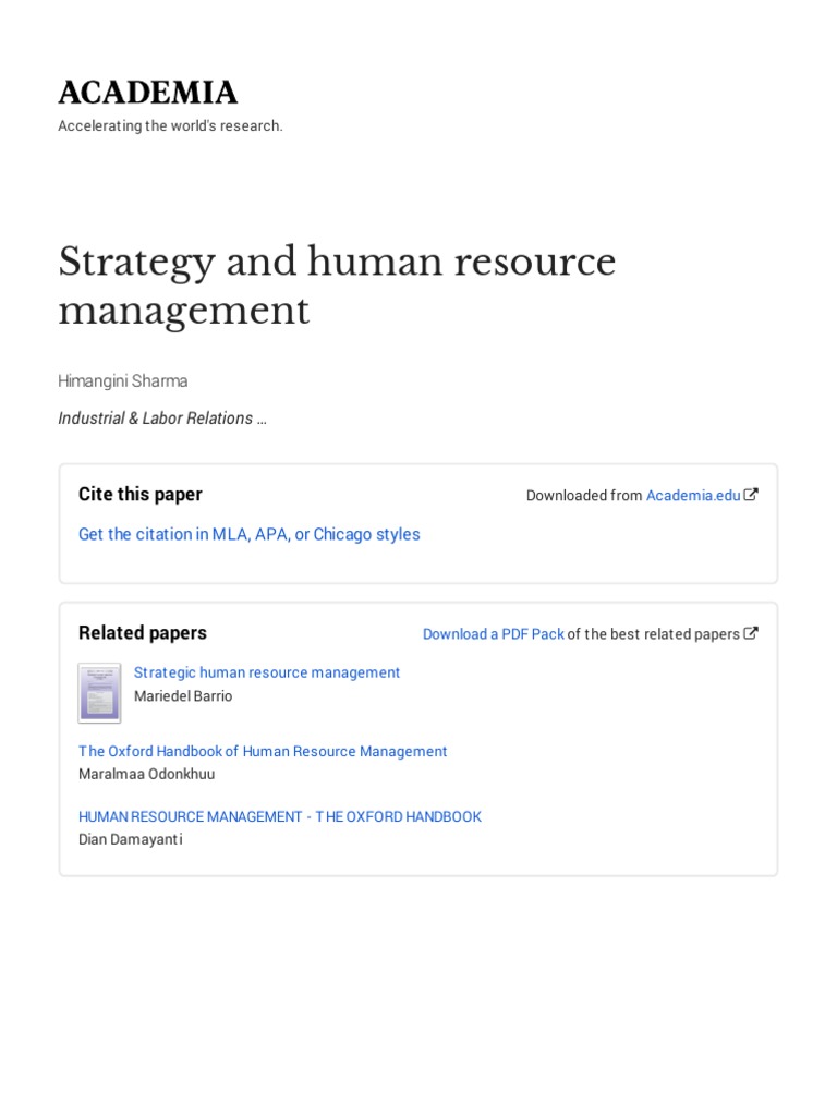 Strategy and Human Resource Management With Cover Page v2 | PDF ...