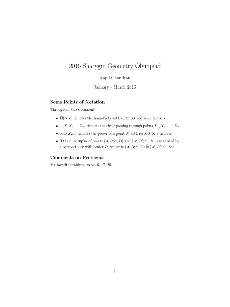 2016 Sharygin Correspondence Round | PDF | Triangle | Analytic Geometry