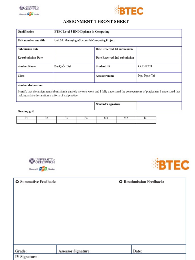 Unit 06 - Assignment 1 Frontsheet - Pdfchinhthucnop | PDF | Survey Methodology