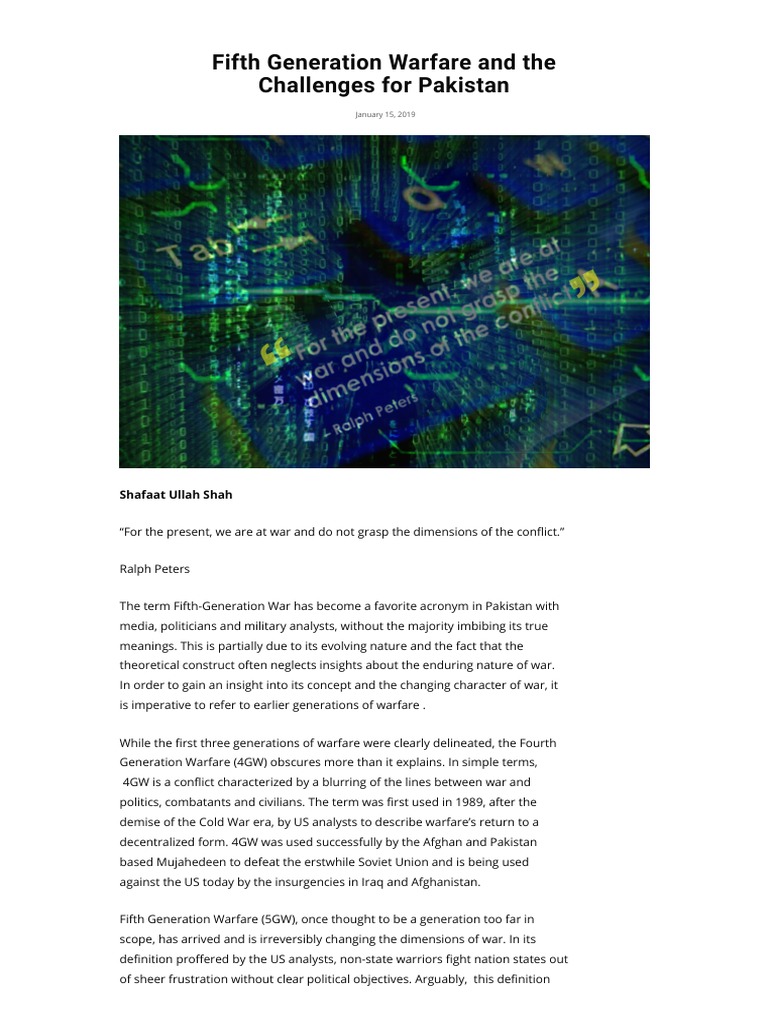 Fifth Generation Warfare and The Challenges For Pakistan ...