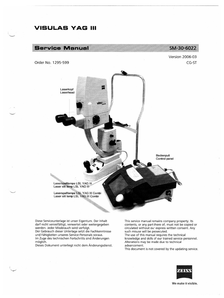 Zeiss Visulas Yag III Meditec Service Manual | PDF