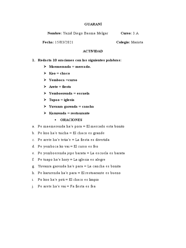 Guarani 10 Oraciones | PDF