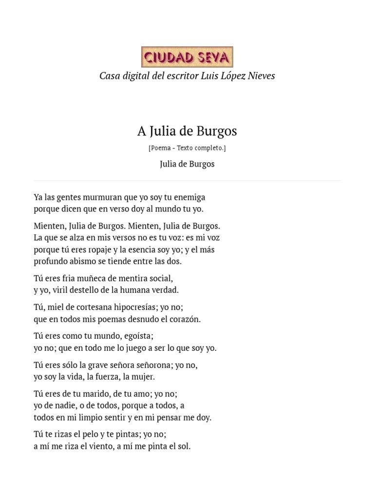 A Julia de Burgos Julia de Burgos Ciudad Seva | PDF