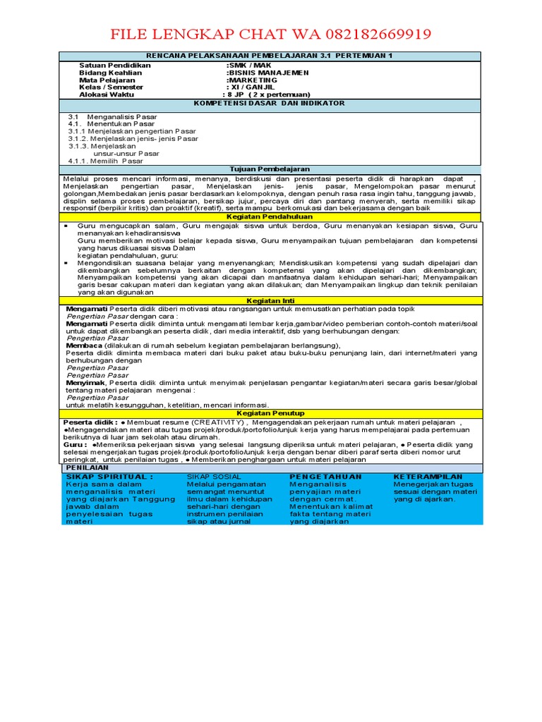 Contoh RPP Marketing SMK | PDF