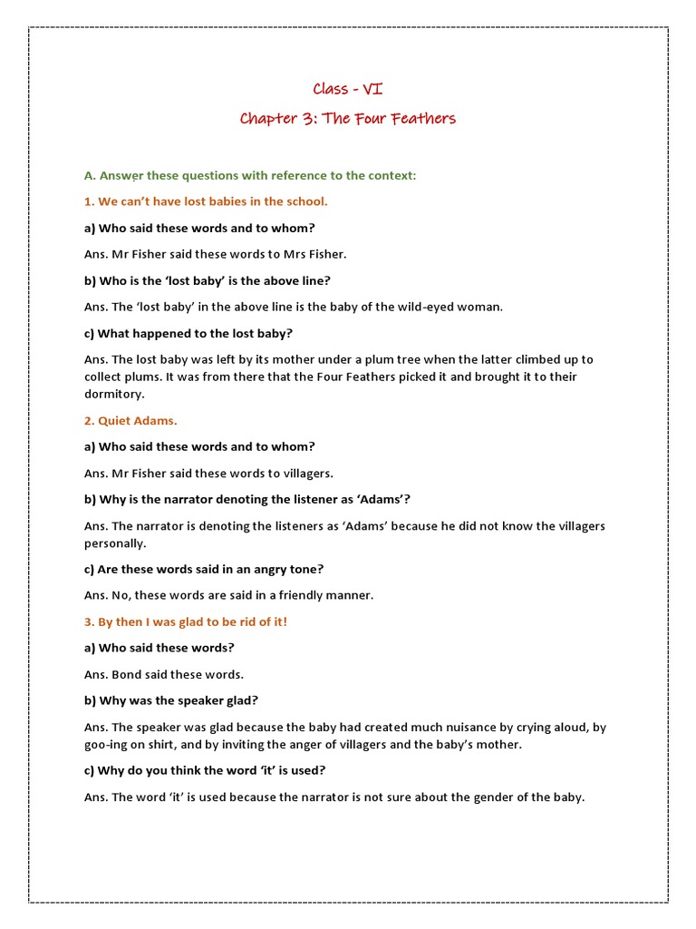 The Four Feathers: Class VI Q&A Guide | PDF