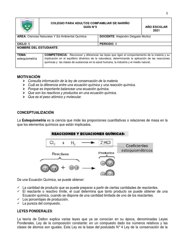 3 Guia Estequio | PDF | Química | Reacciones químicas