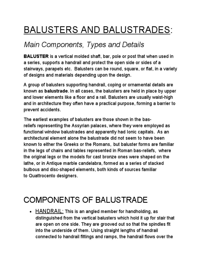Balusters and Balustrade - Components, Types and Details | PDF ...