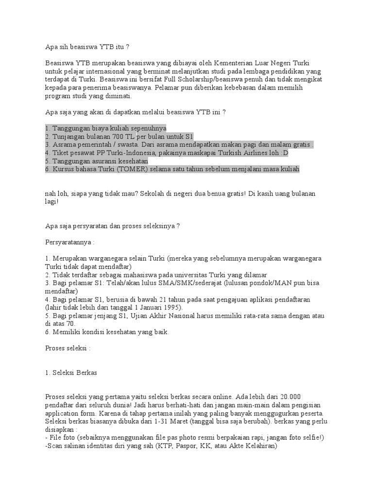 Beasiswa YTB: Panduan Lengkap 2023 | PDF | Karier & Perkembangan | Ilmu ...