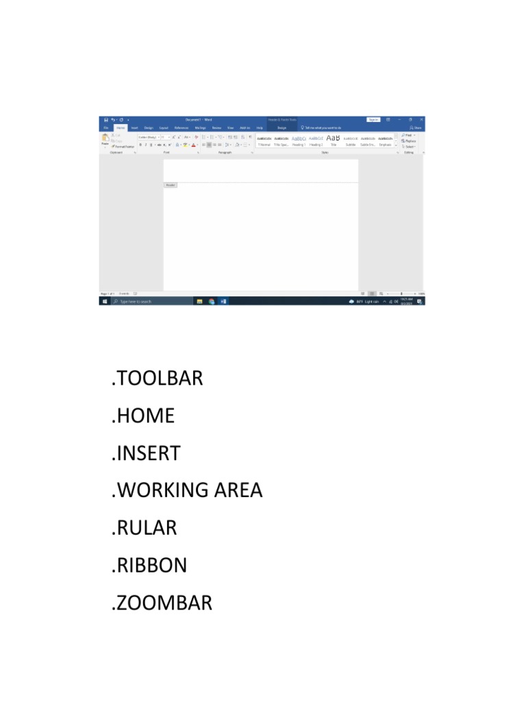 .Toolbar .Home .Insert .Working Area .Rular .Ribbon .Zoombar | PDF