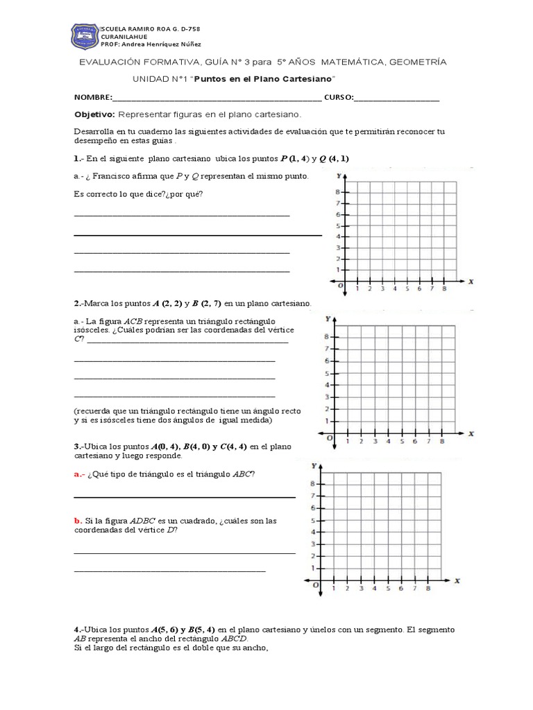 Guía 5°años 3 Geometría Coordenadas en El Plano Cartesiano | PDF ...