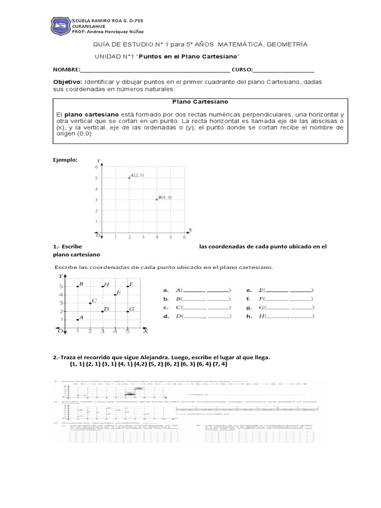 Guía 5°años 1 Geometría Coordenadas en El Plano Cartesiano | PDF ...