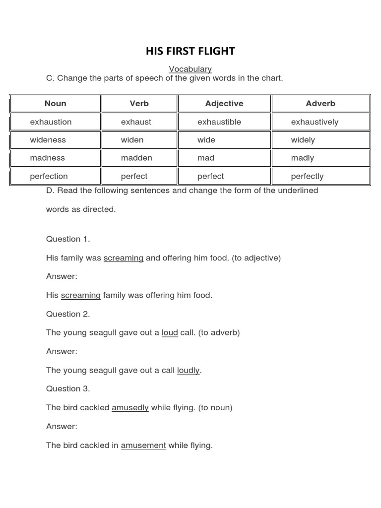 His First Flight: Noun Verb Adjective Adverb | PDF | The Tempest | Poetry