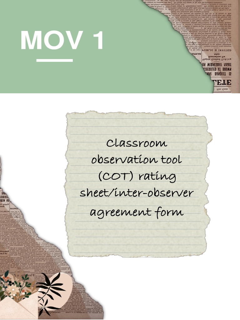 Classroom Observation Tool (COT) Rating Sheet/inter-Observer Agreement ...