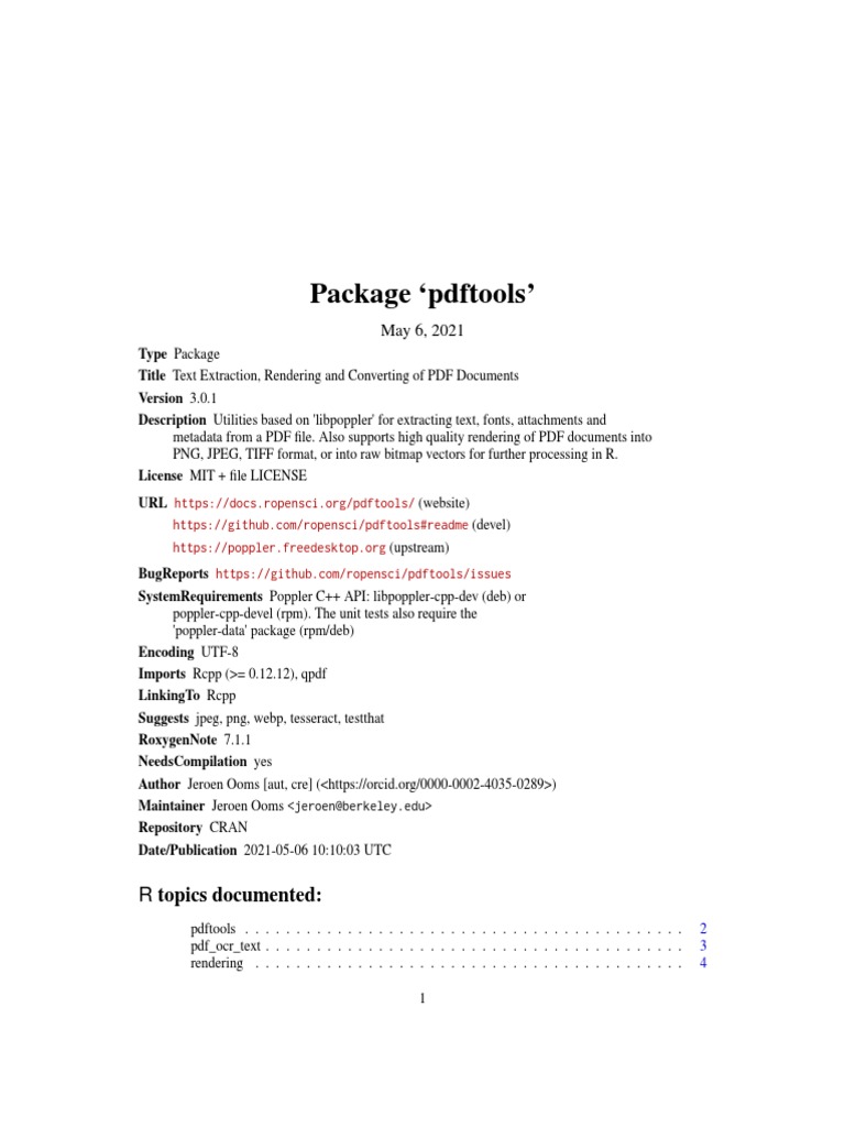 Package Pdftools': R Topics Documented | PDF | Software Development | Computer Science