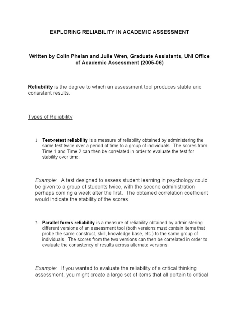 Exploring Reliability in Academic Assessment | PDF | Educational Assessment | Validity (Statistics)