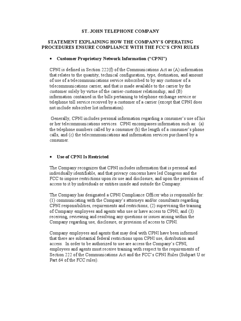 CPNI Operating | PDF