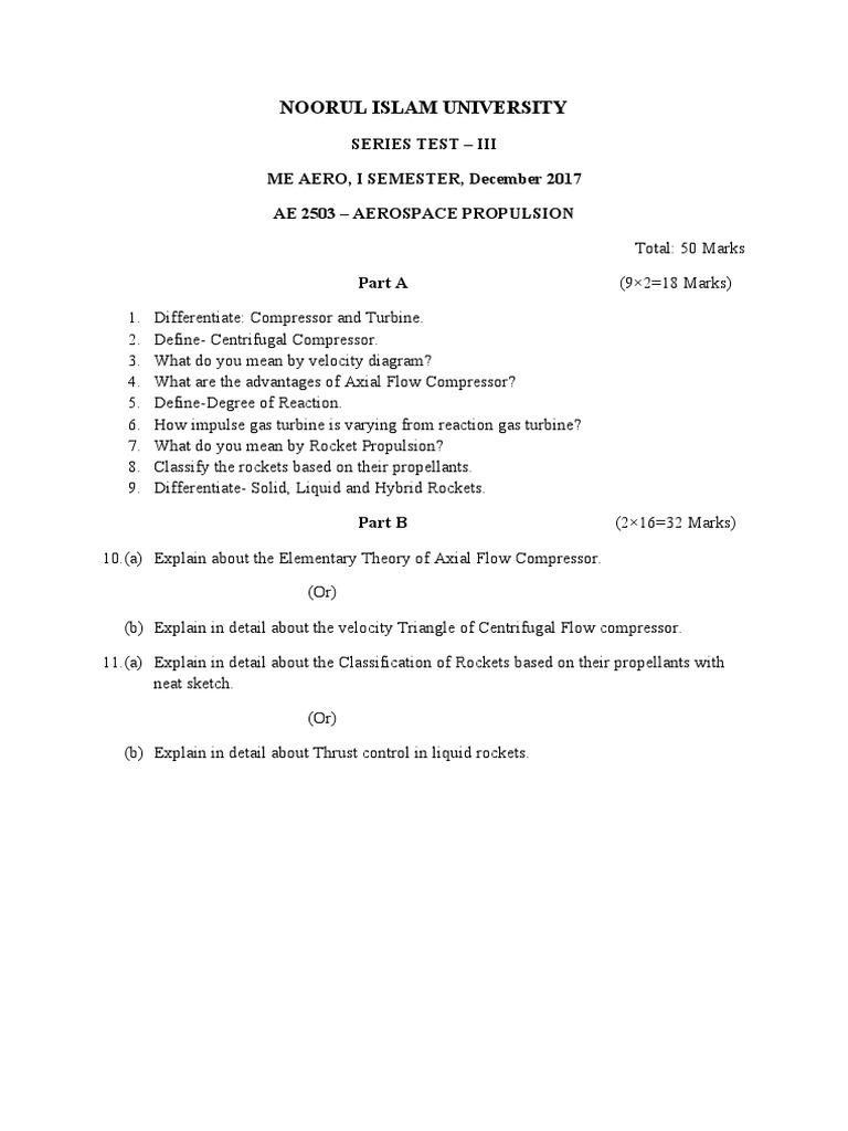 Aerospace Propulsion Series Test 3 | PDF | Science & Mathematics