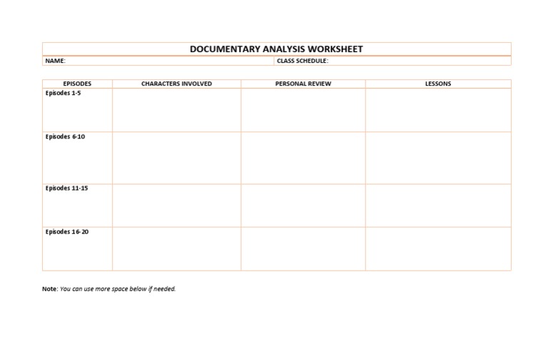 Documentary Analysis Worksheet: Name: Class Schedule | PDF