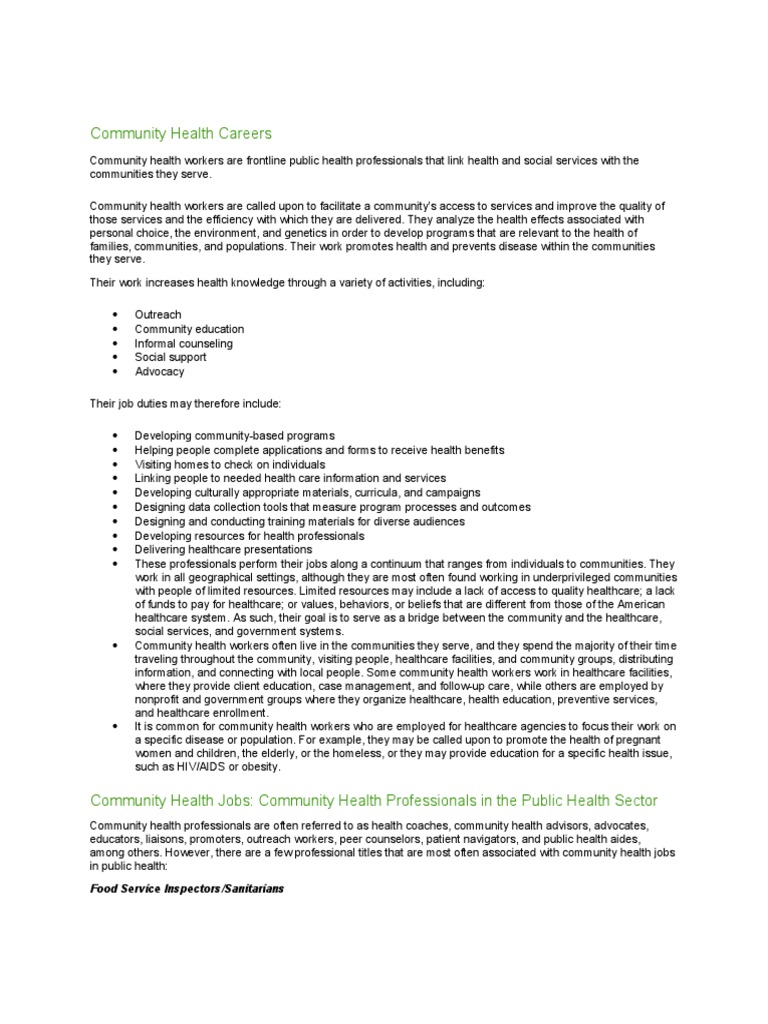 Community Health Careers | Download Free PDF | Health Care | Public Health