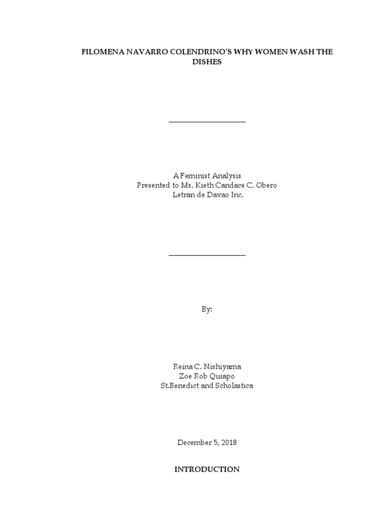 Filomena Colendrino's Dishwashing Tale | PDF | Gender Studies | Feminism