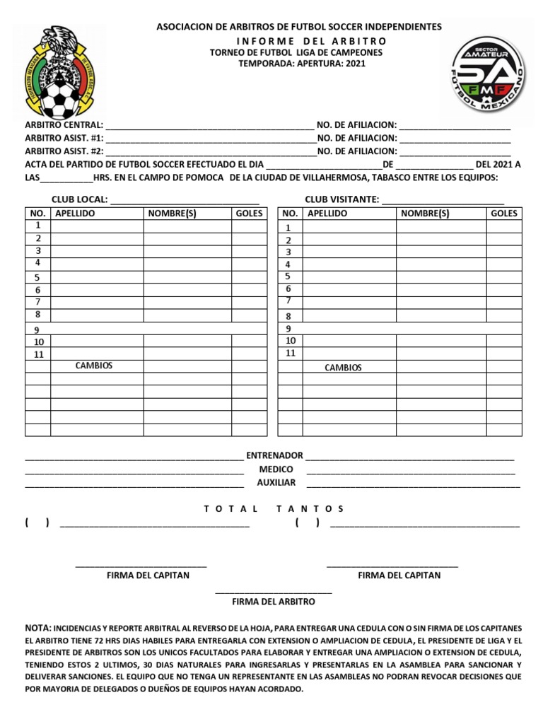 Cedula Soccer Macul 1 1 | PDF | Árbitro | Asociación de Futbol