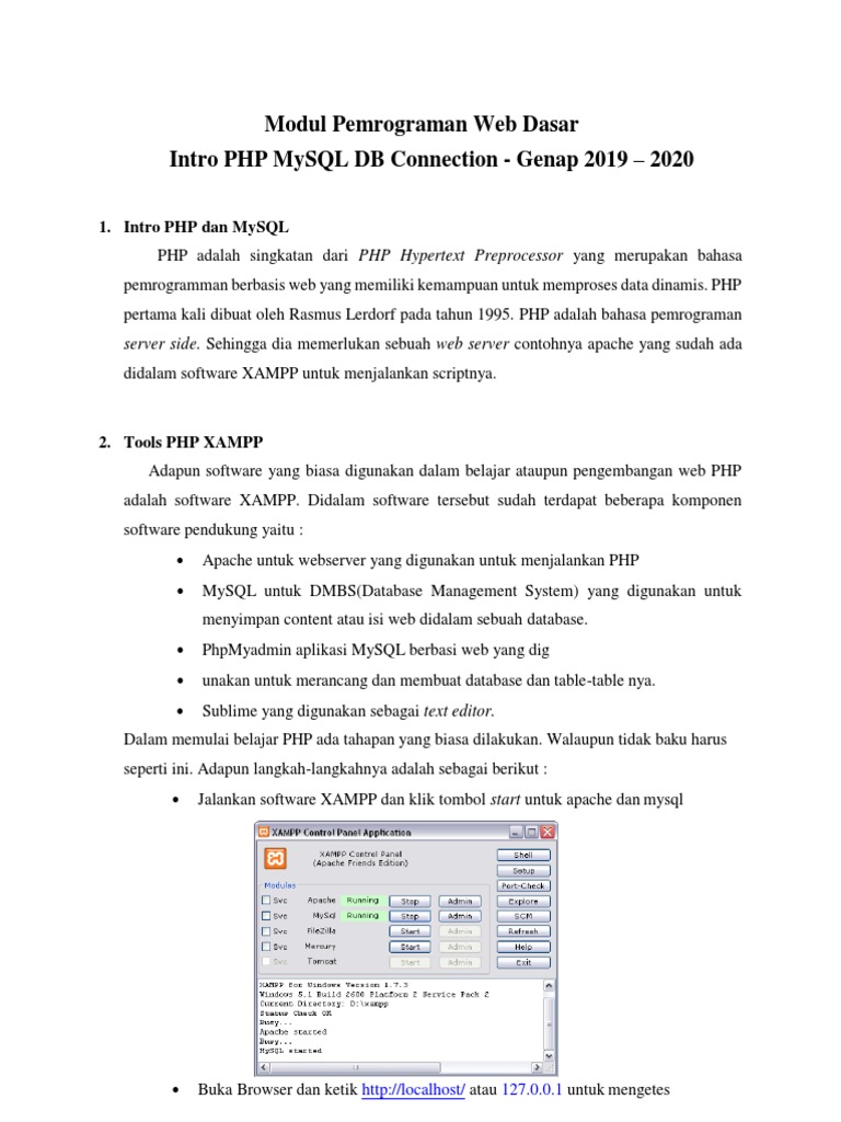 Modul Pemrograman Web Dasar PHP MySQL Conn | PDF