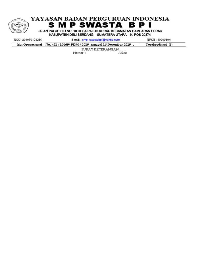 Kop Surat SMP BPI 2020 | PDF