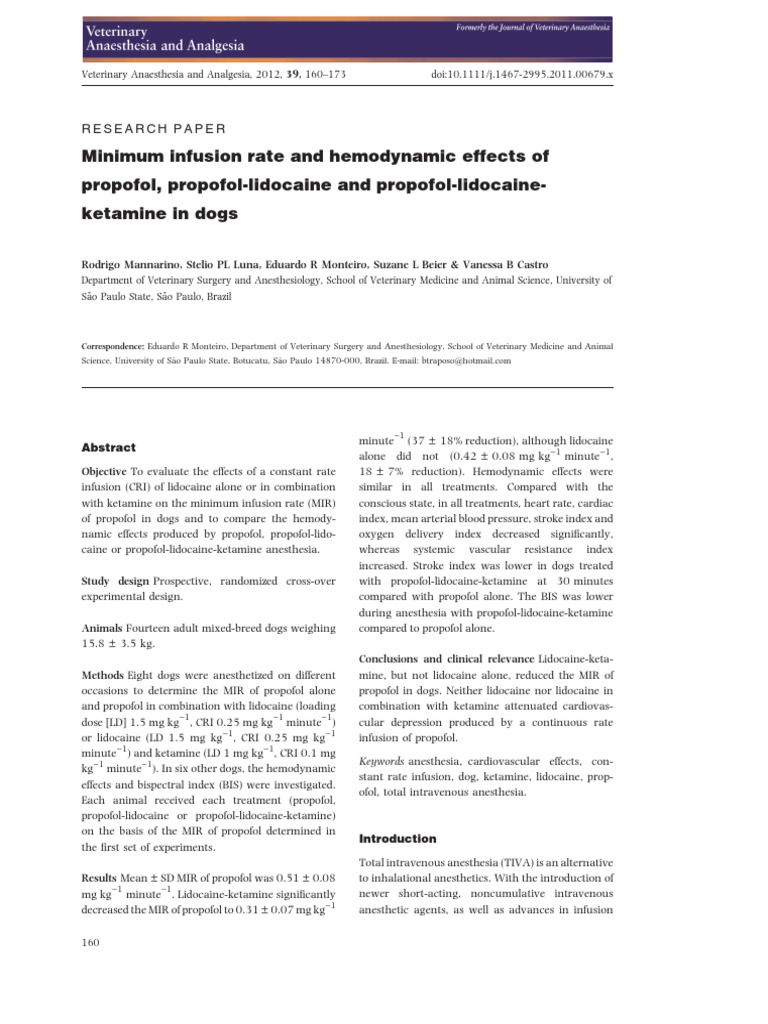 Minium Infusion Rate and Hemodynamic Effect of Propofol, Propofol ...