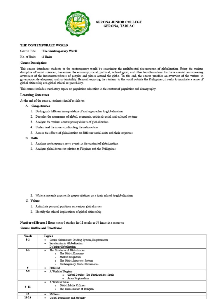 The Contemporary World Syllabus | PDF | Globalization | Sustainability