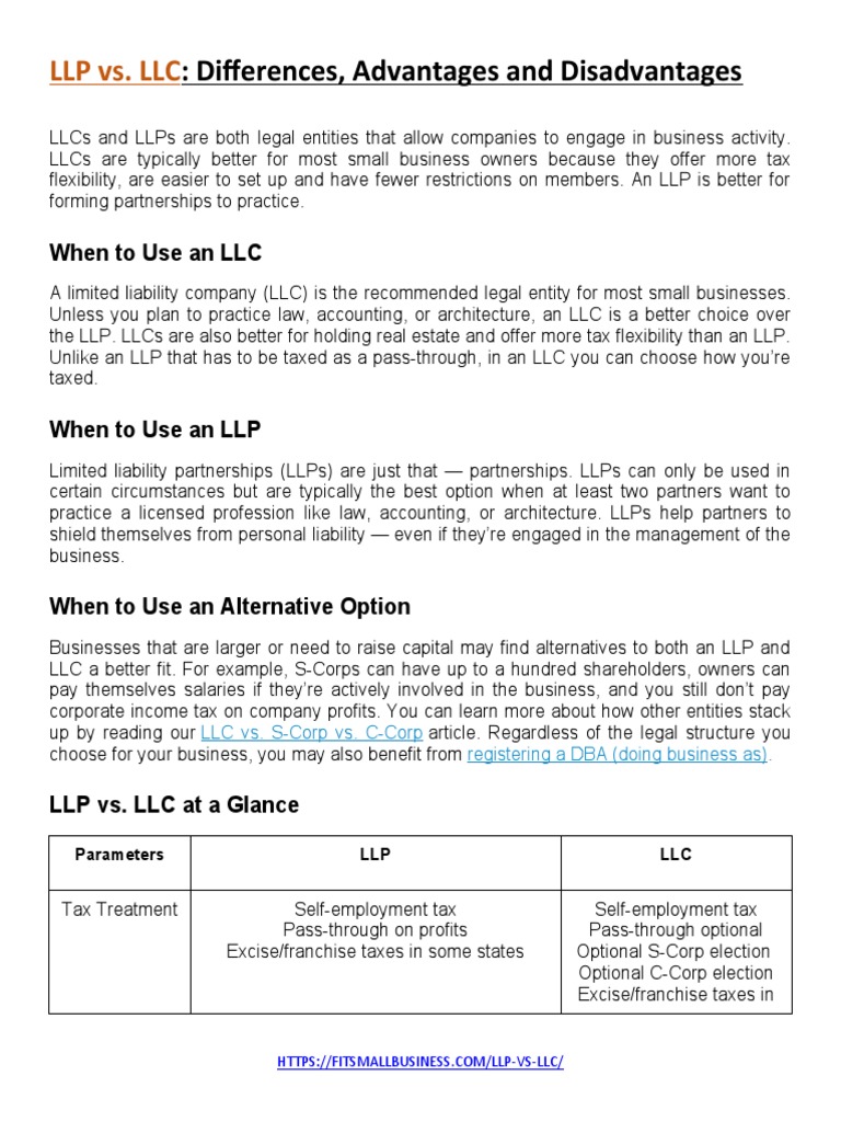 Differences, Advantages and Disadvantages: LLP vs. LLC | PDF | Law | Limited Liability Partnership