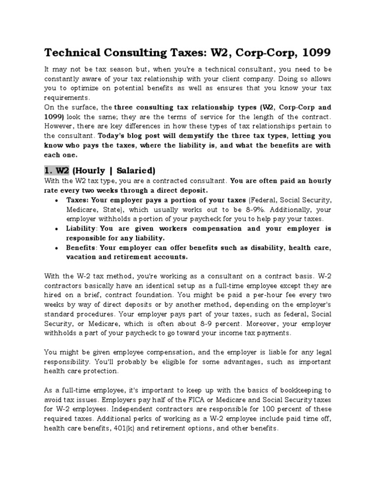 Tax Terminologies - W2 + C2C + 1099 | PDF | Payroll | Employment