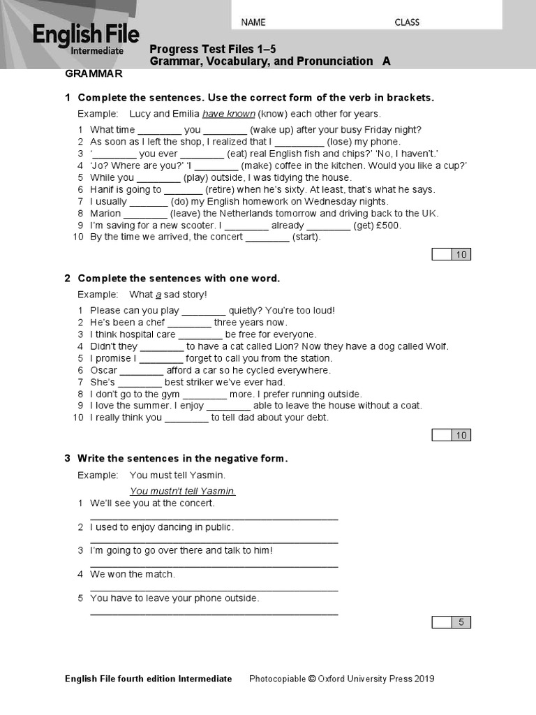 EF4e Int Progresstest 1 5A | PDF | Toys