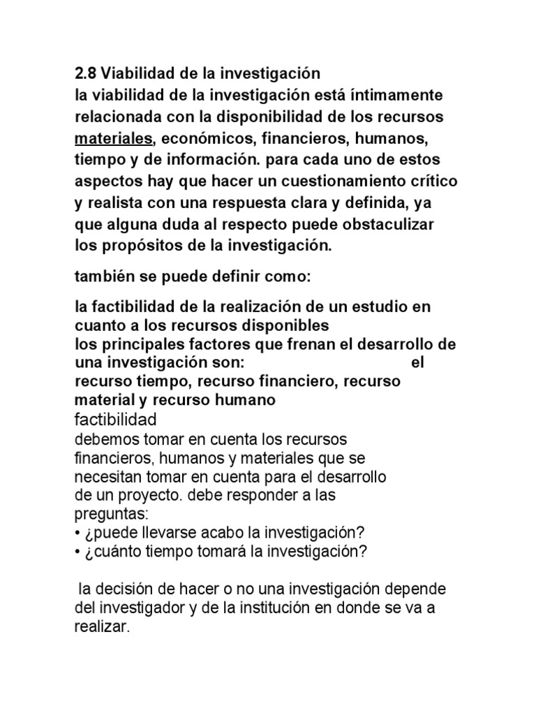 Viabilidad de la Investigación: Definición y Factores | PDF