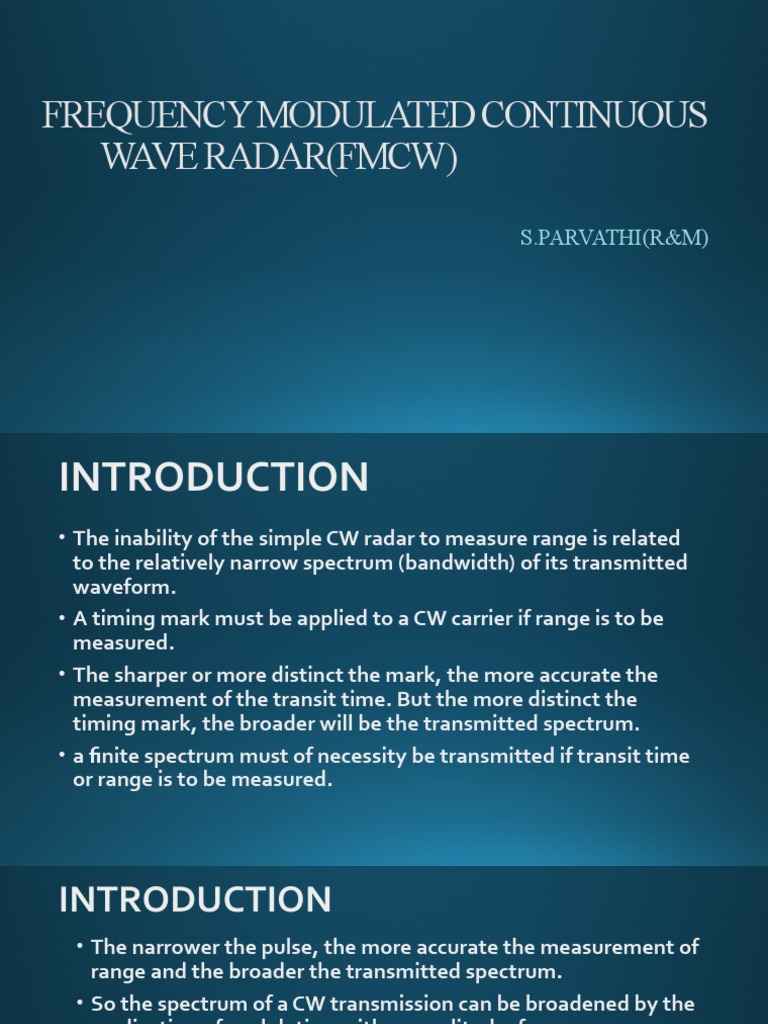 S. Parvathi FMCW Presesntation | PDF | Radar | Frequency Modulation