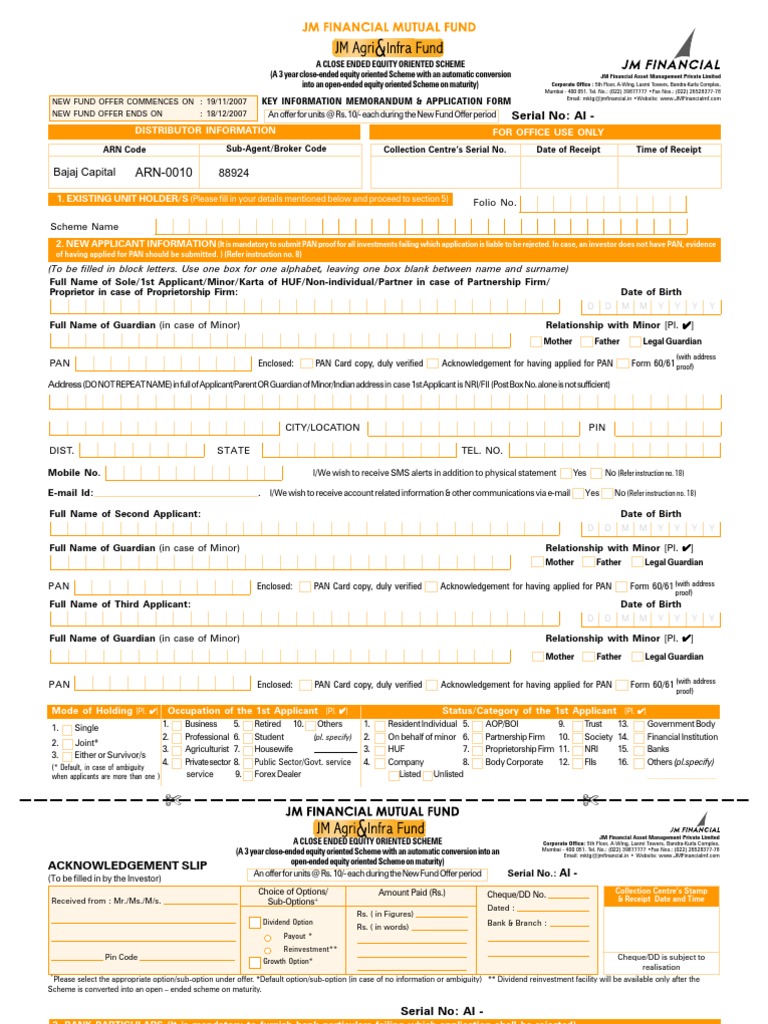 NFO JM Agri & Infra Fund Application Form | PDF | Cheque | Financial Services