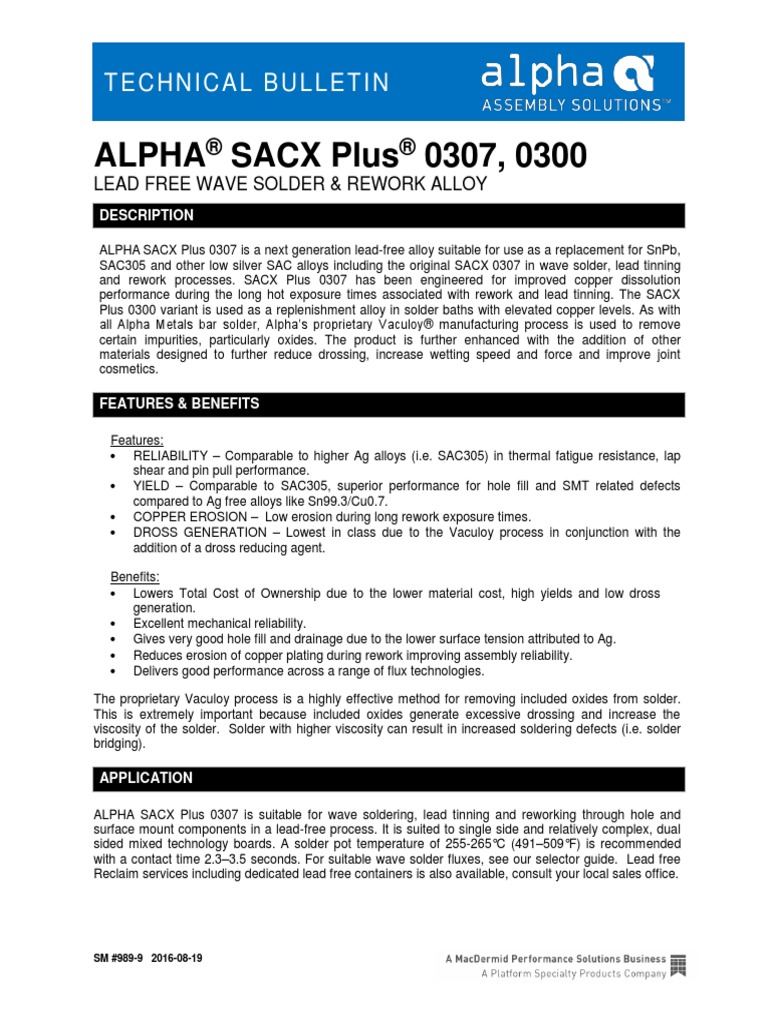 ALPHA SACX PLUS 0307 Wave Solder | PDF | Solder | Soldering