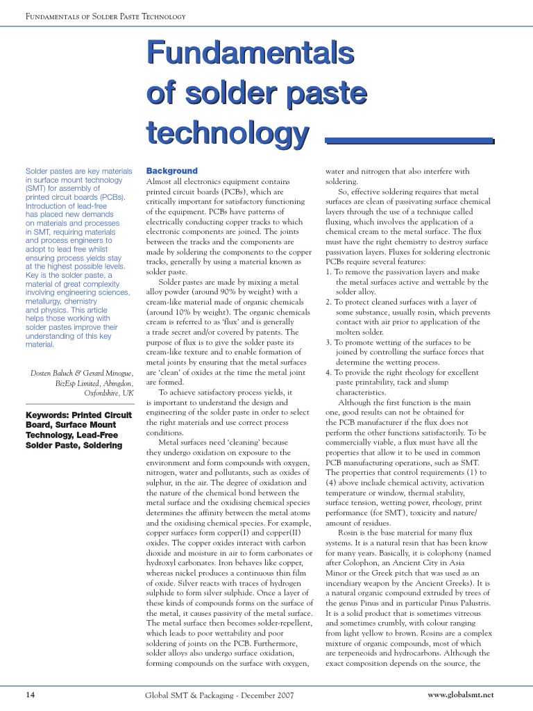 Solder Paste Technology Essentials | PDF | Solder | Printed Circuit Board