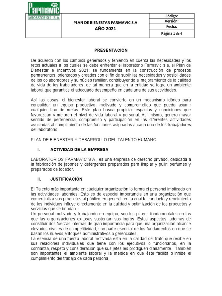 Plan de Bienestar 2021M | PDF | Bienestar | Calidad de vida