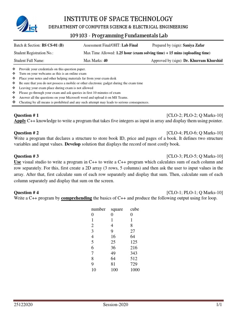 Programming Fundamentals Lab Final Pdf C Computer Programming