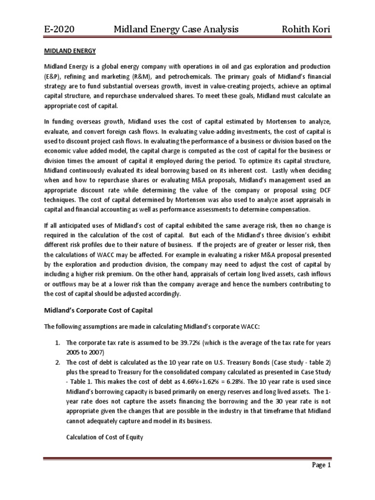 Midland Energy Case Study | PDF | Cost Of Capital | Capital Structure