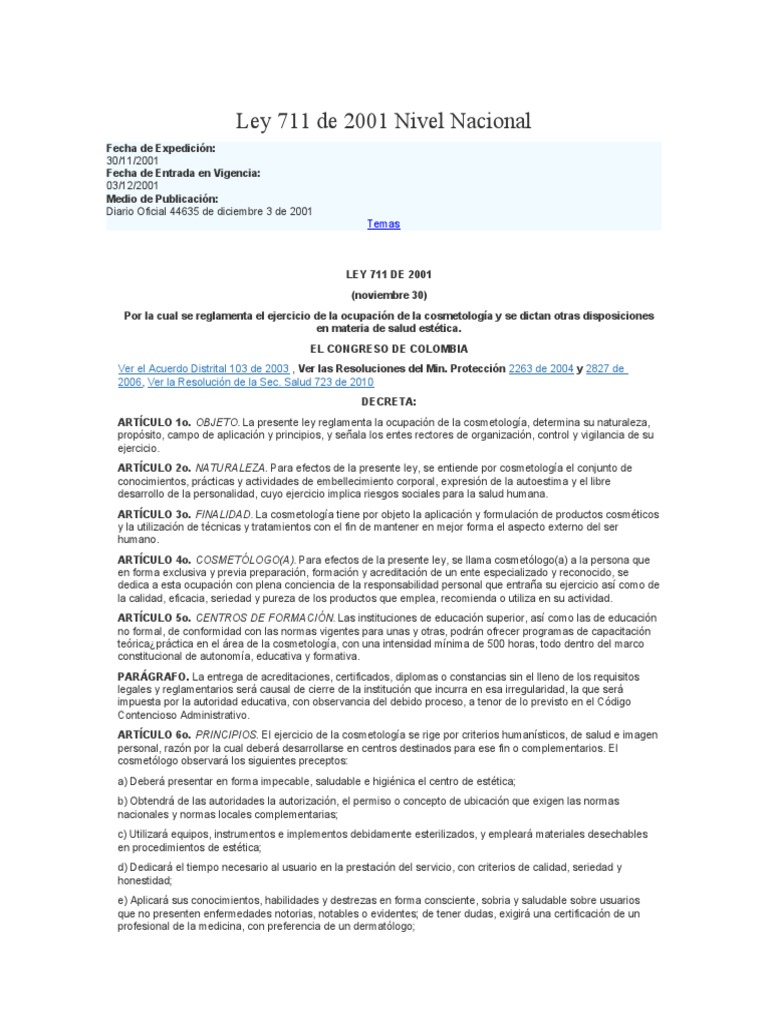 Ley 711 de 2001 Nivel Nacional | PDF